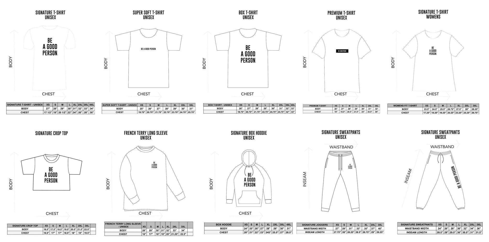 Size Chart – Be A Good Person