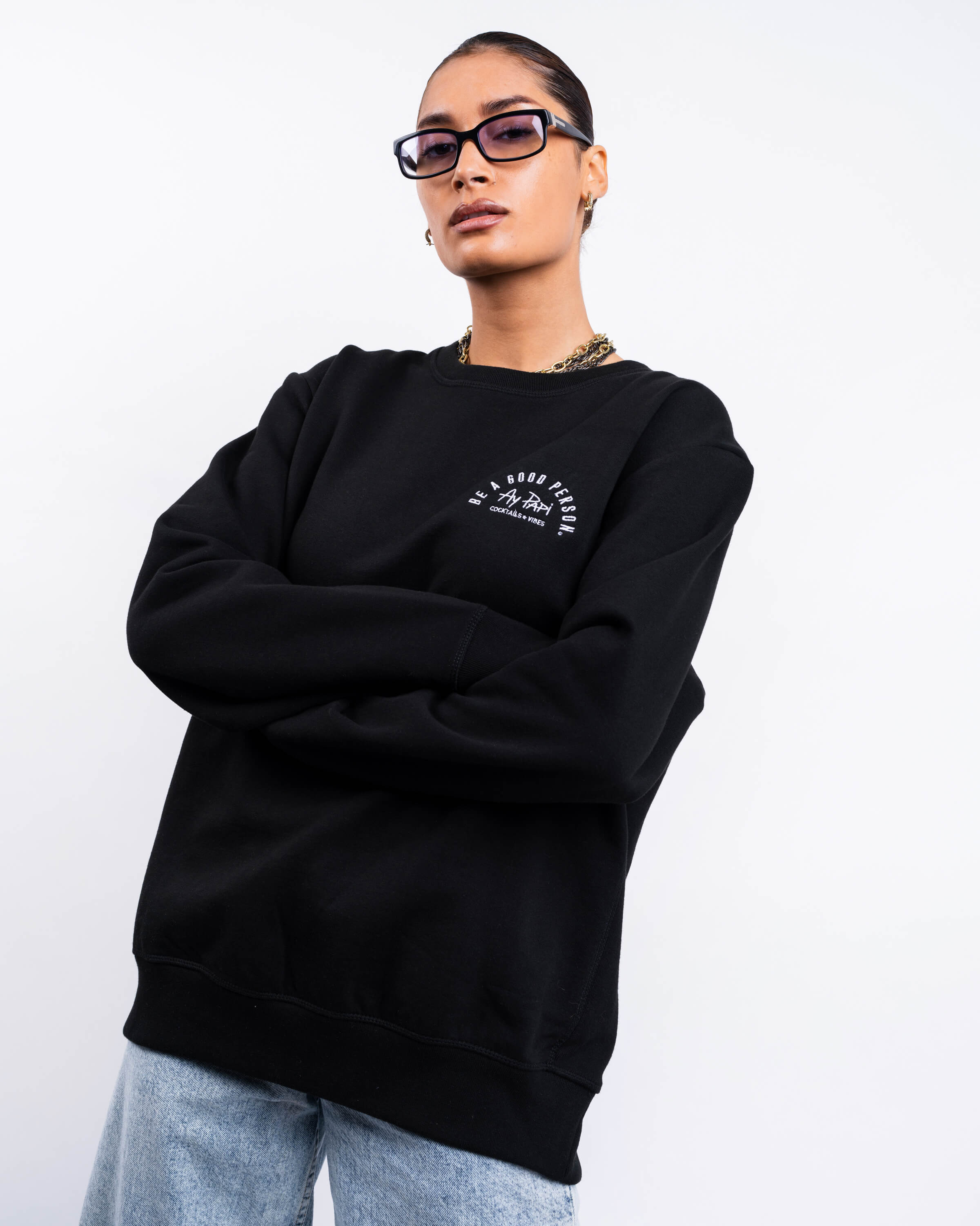 BE A GOOD PERSON X AY PAPI Crewneck - Black – Be A Good Person